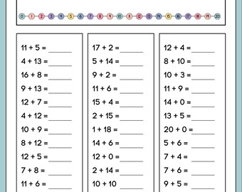 10 Printable Additition Fill in the Blanks Worksheets numbers 1-15 for ...