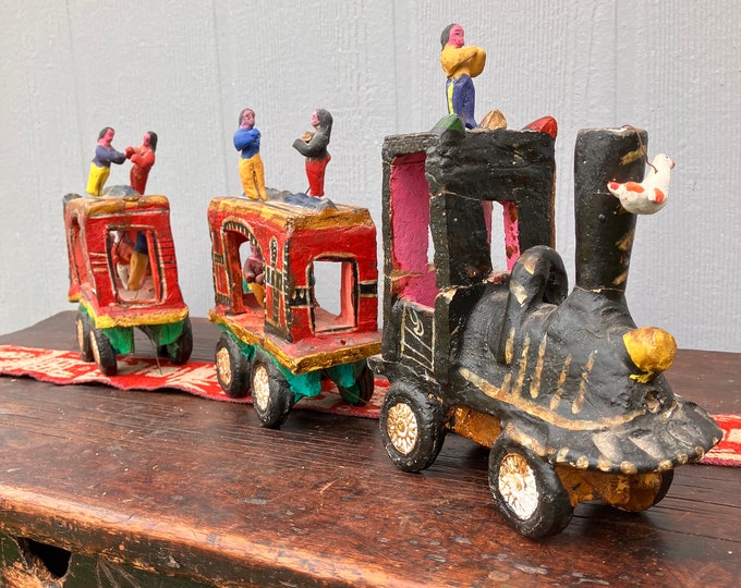 Vintage Candelario Medrano Painted Clay Train Set With Figurines and ...