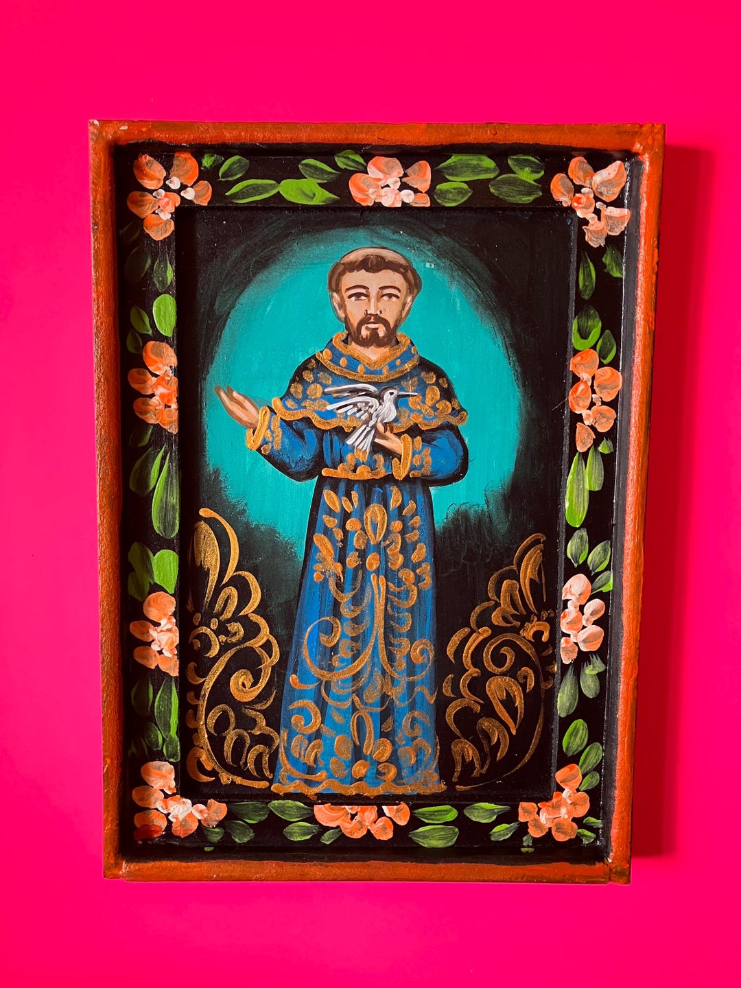 Hand-painted Wood Mexican Retablo - Saint Francis of Assisi - San ...