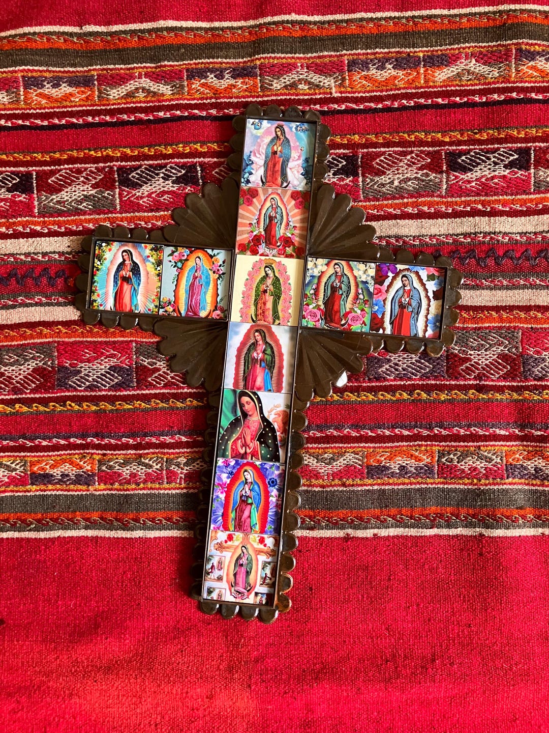 Mexican Tin Cross With Virgen De Guadalupe Tiles - C - Etsy
