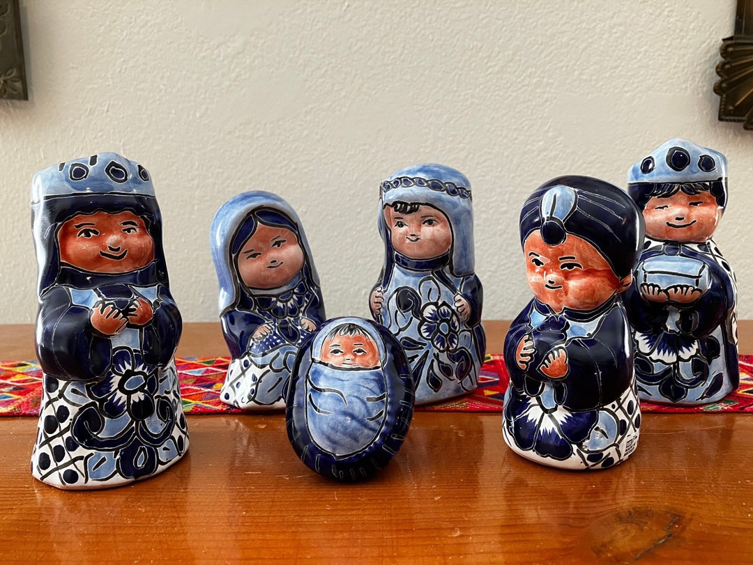 6 Piece Mexican Talavera Pottery Ceramic Nativity Set Blue and White - Etsy