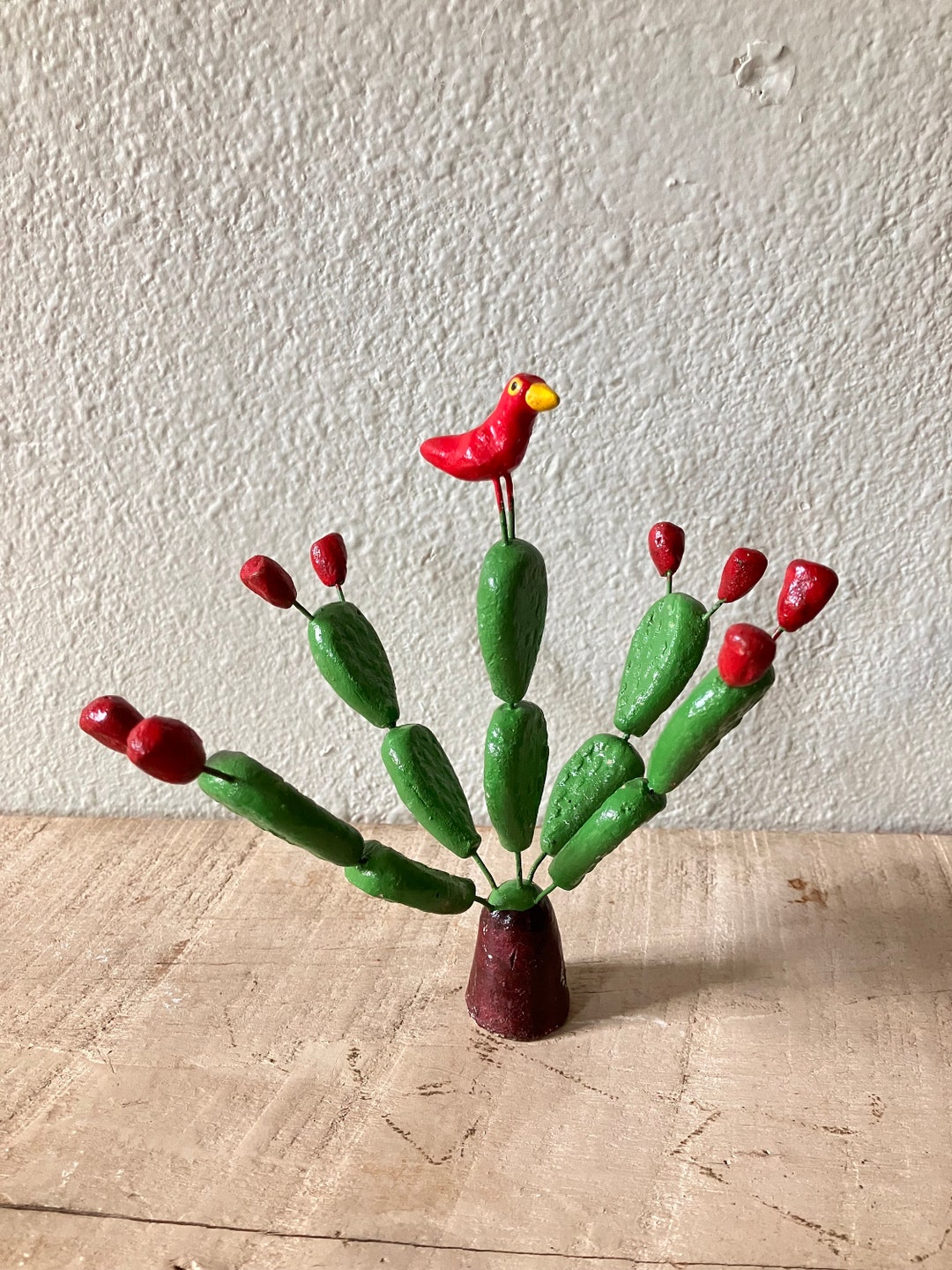 Vintage Nopal Cactus With Colored Bird Nacimiento Nativity Decor - Clay ...