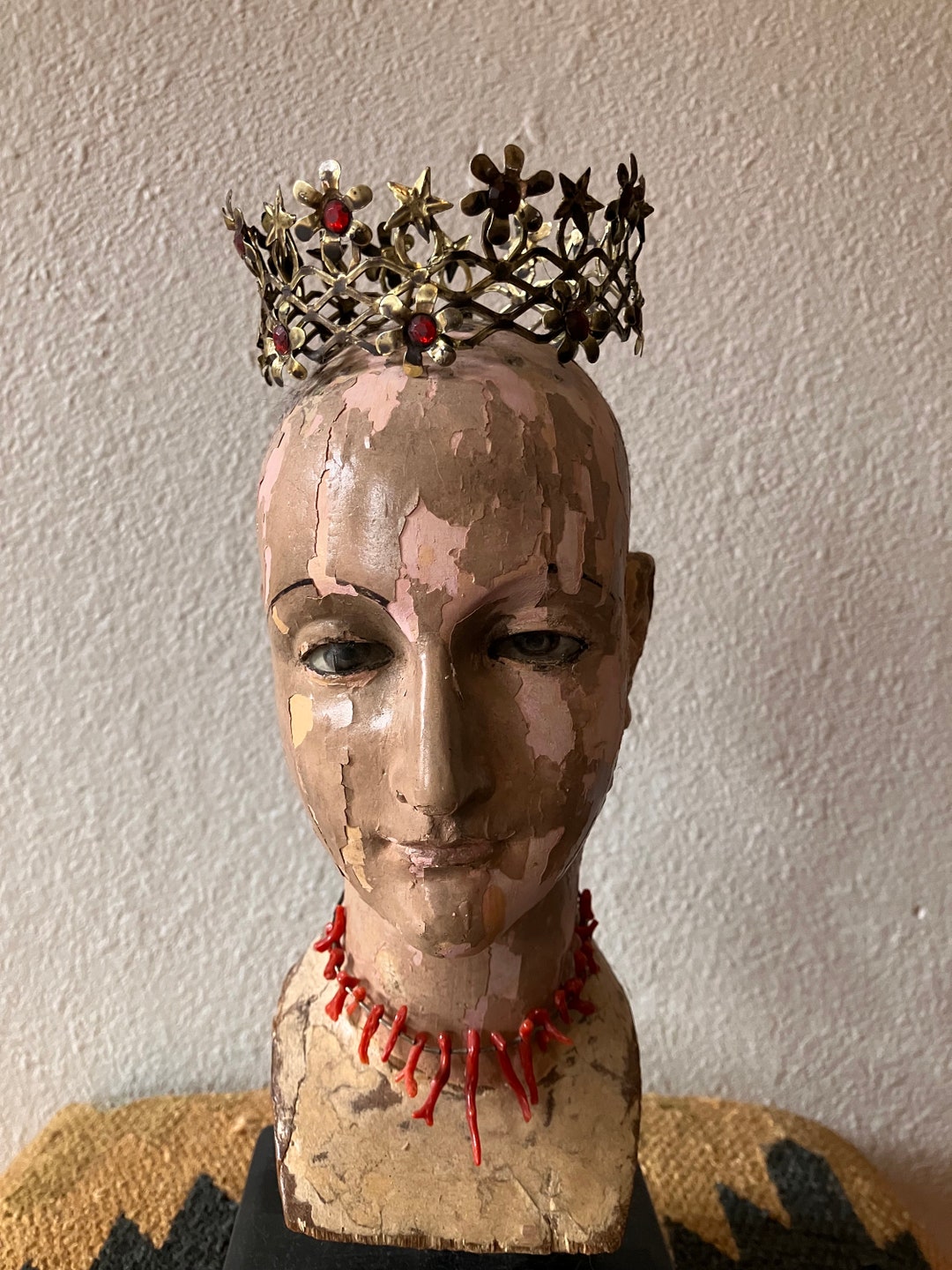 Metal Crown for Santos Cage Doll With Stars, Flowers, and Rubies Medium ...