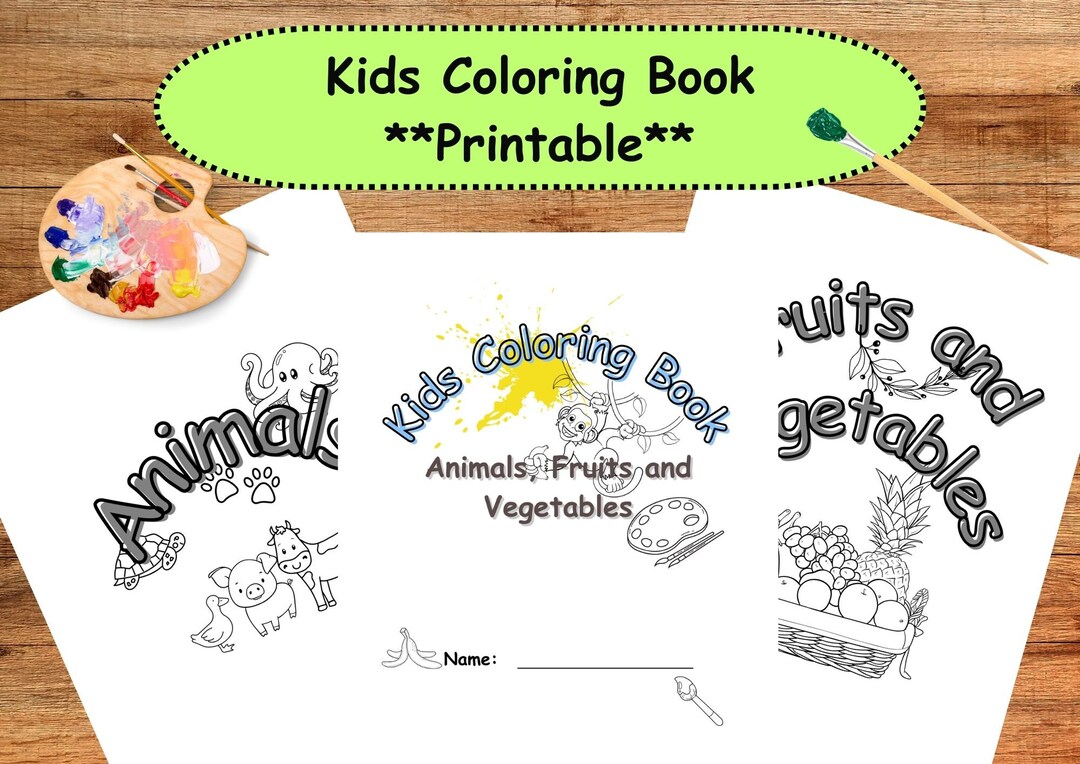 51 Printable Kids Coloring Pages, Animals Coloring Book, Fruits and ...
