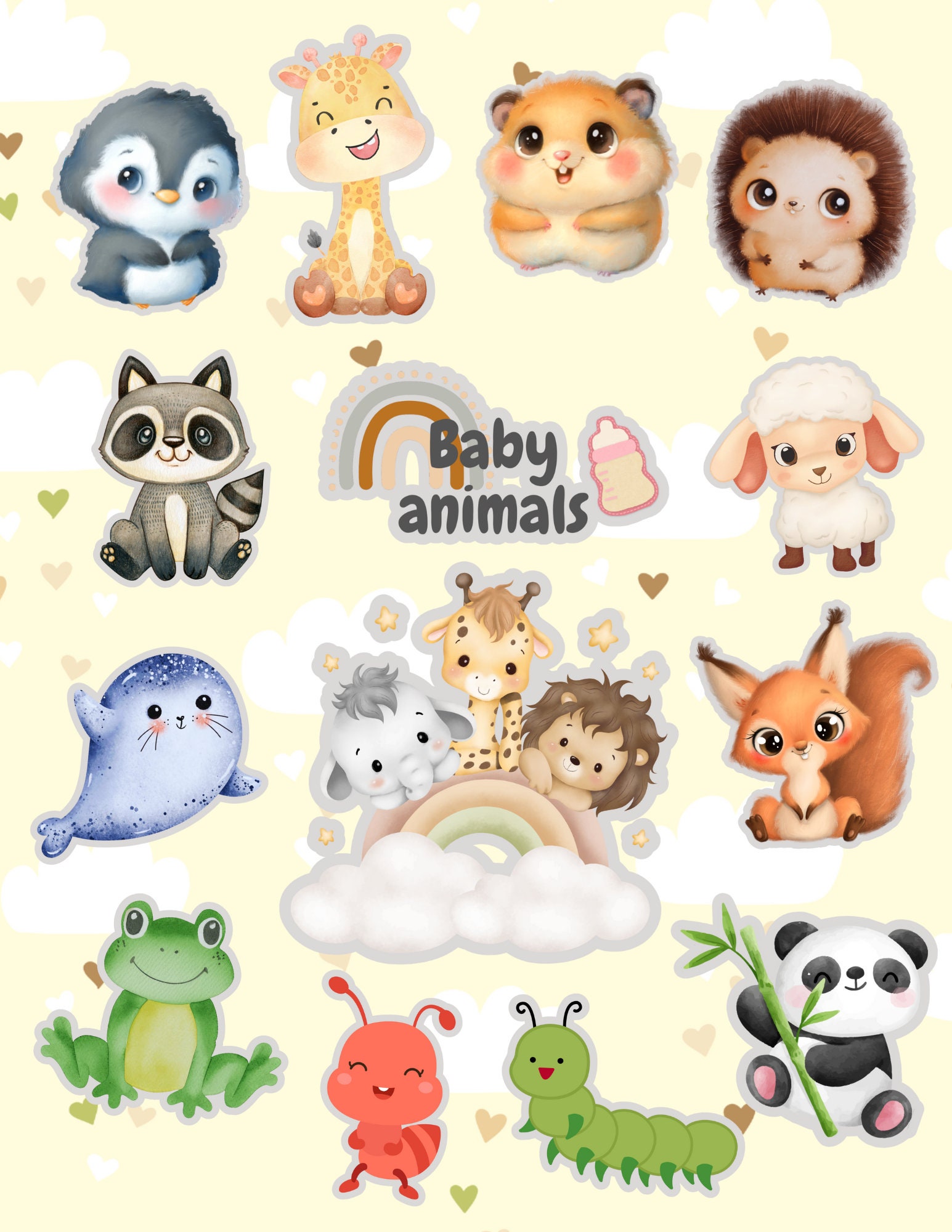 Cute Printable Stickers Png, Cute Baby Animals, Print and Cut Sticker ...