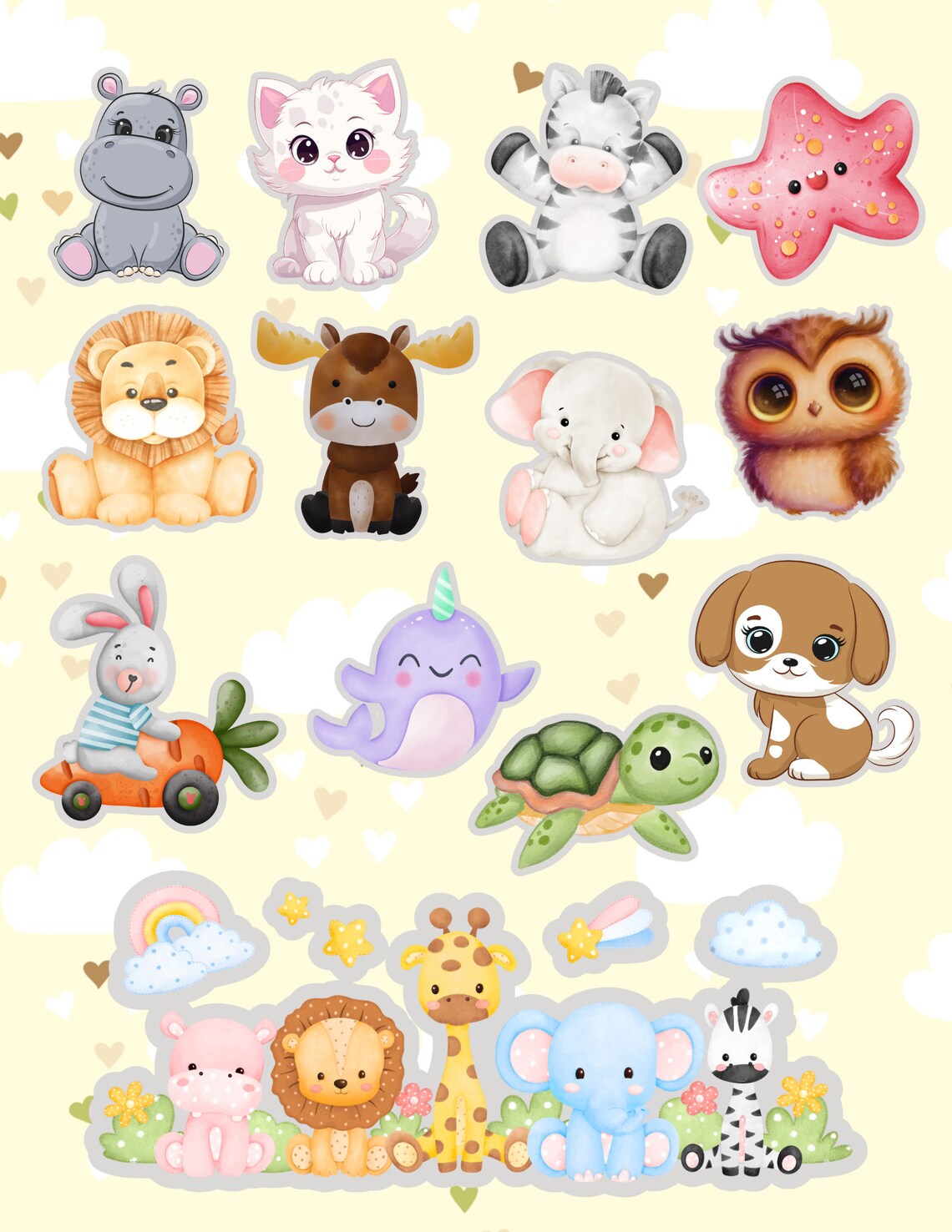 Cute Printable Stickers Png, Cute Baby Animals, Print and Cut Sticker ...