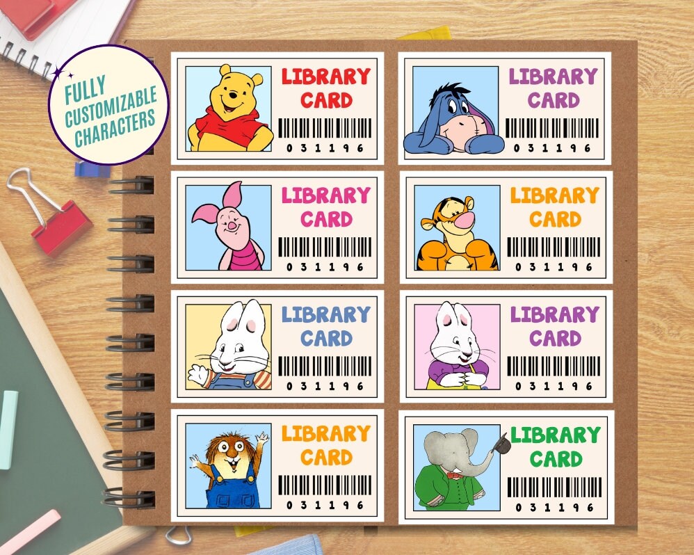 Children's Book Character Library Card Glossy Vinyl Sticker - Etsy