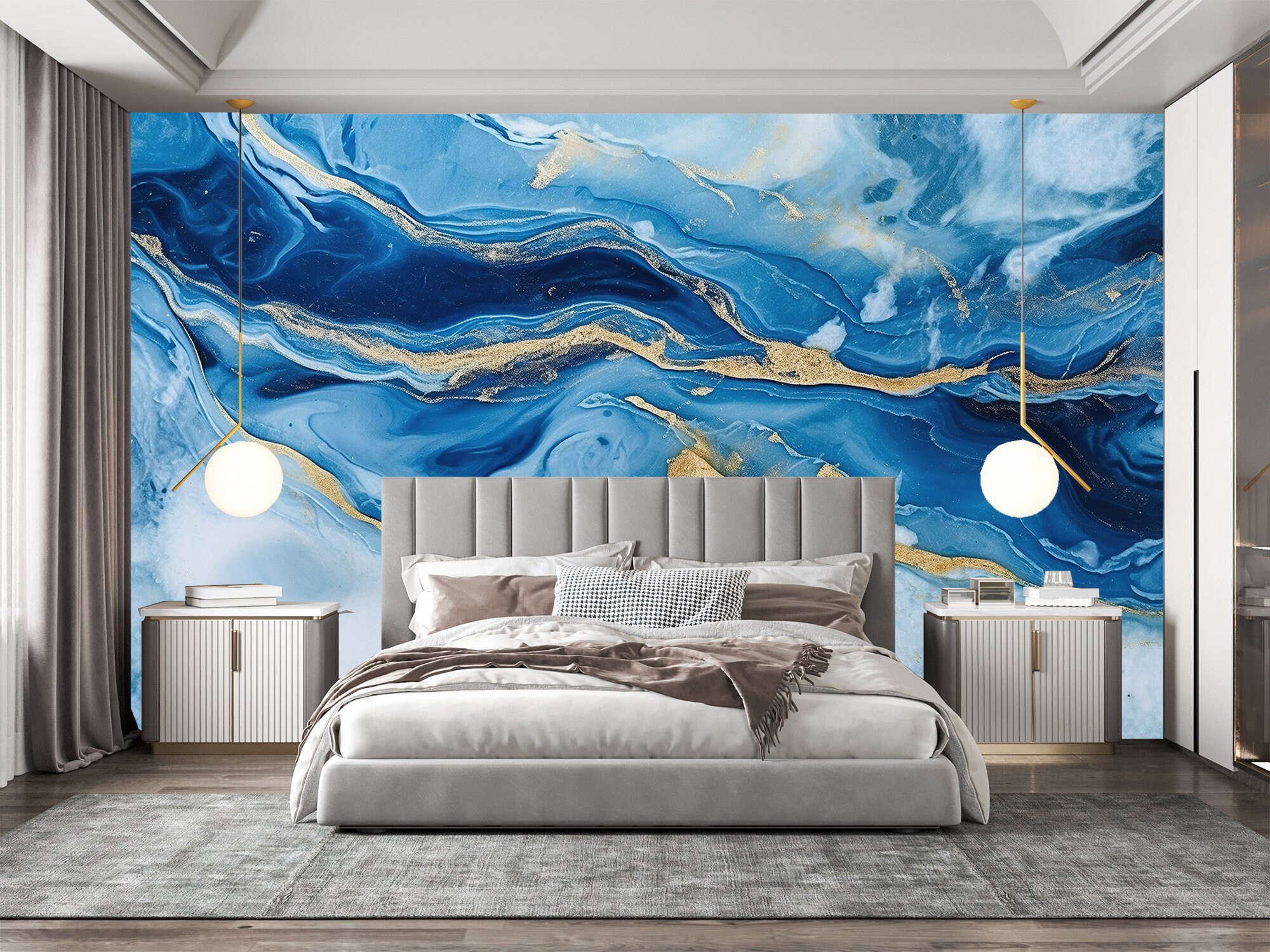 Stunning Blue and Gold Marble Abstract Art – A Mesmerizing Oceanic ...