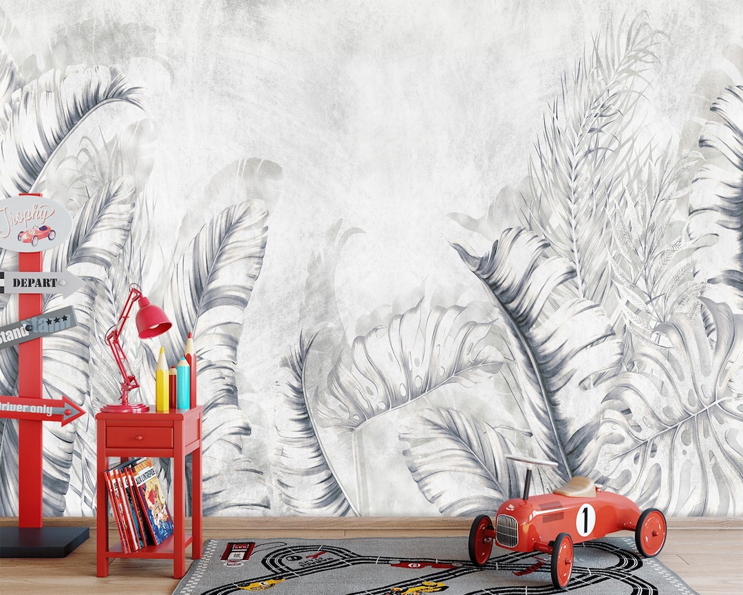 Monochrome Banana Leaf Peel and Stick Wallpaper, Black and White ...