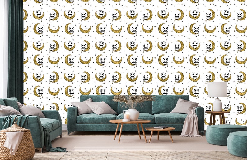 Adorable Panda on Crescent Moon Pattern,cute and Whimsical Seamless ...
