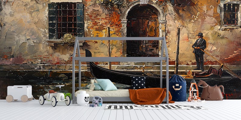Venice Canal Peel and Stick Wallpaper, Vintage Gondola Wall Mural ...