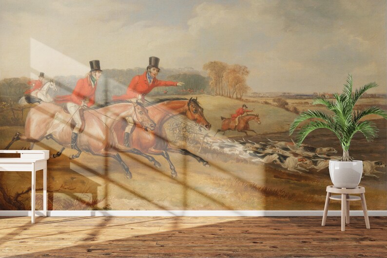 Vintage Fox Hunting Peel and Stick Wallpaper, Equestrian English ...