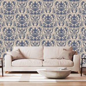 Royal Blue Damask Pattern - Elegant Seamless Floral Design for High-end ...