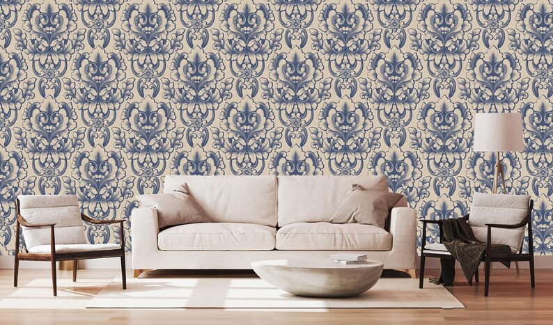Royal Blue Damask Pattern - Elegant Seamless Floral Design for High-end ...