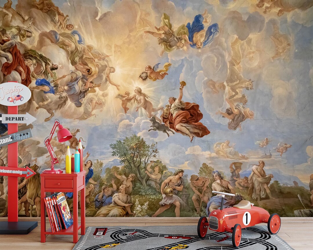 Baroque Ceiling Wallpaper Peel and Stick, Renaissance Fresco Mural ...