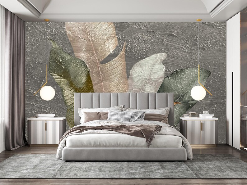 Textured Botanical Peel and Stick Wallpaper, Leaf Wall Mural, Natural ...