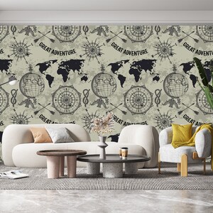 Vintage Adventure Map Wallpaper,compass, Globe, and World Map Pattern ...