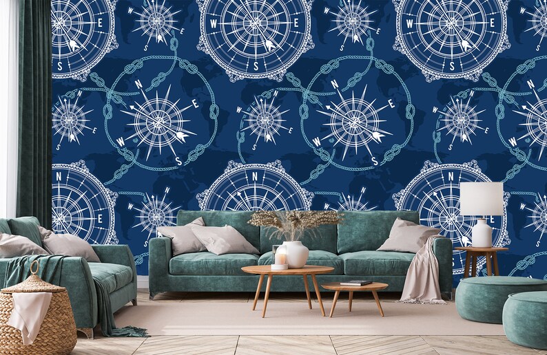 Nautical Compass Rose Seamless Pattern - Oceanic Navigation Design for ...