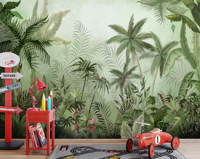 Tropical Rainforest Wallpaper Mural Lush Green Jungle Forest Design - Etsy
