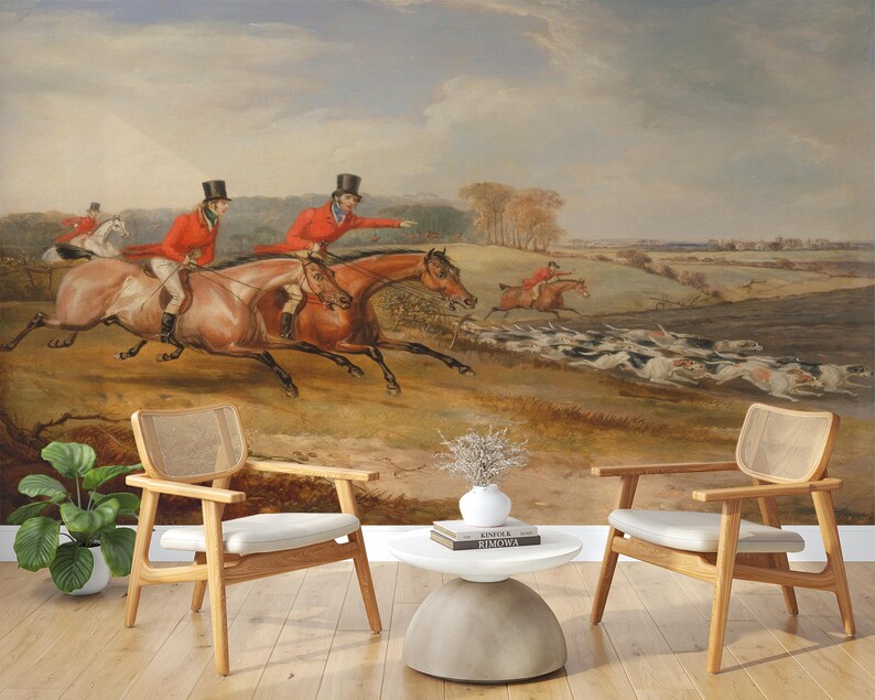 Vintage Fox Hunting Peel and Stick Wallpaper, Equestrian English ...