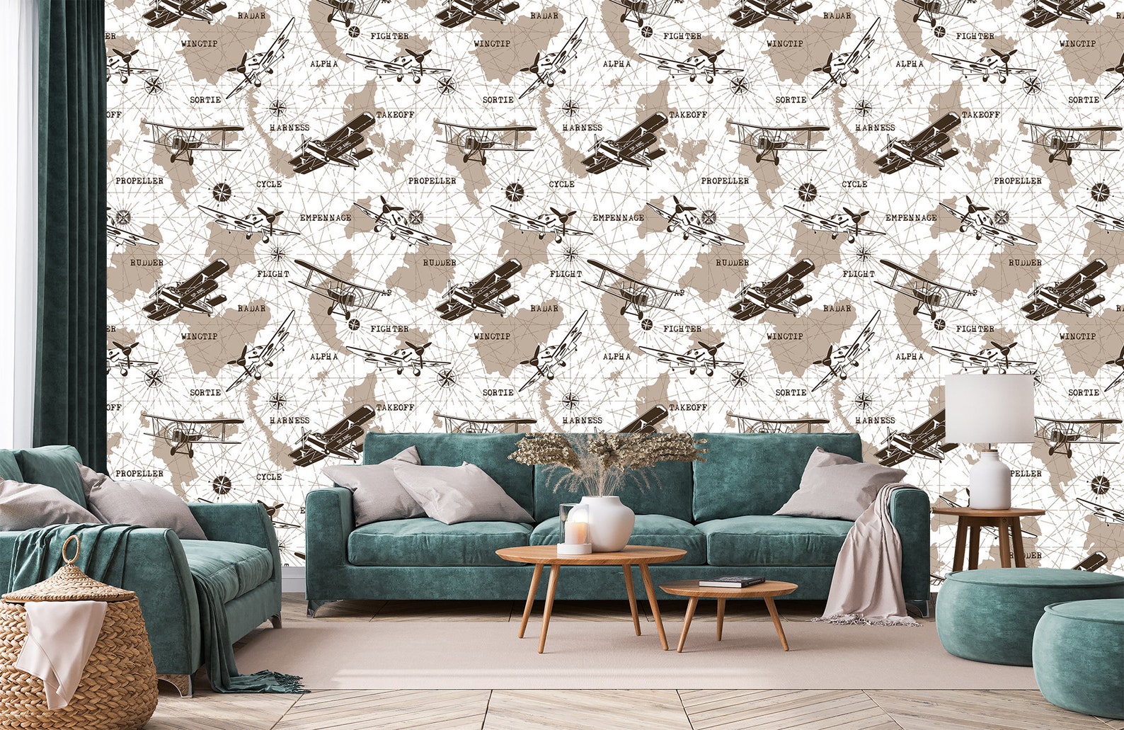Vintage Airplane Pattern Wallpaper,retro Aviation Themed Wall Covering ...