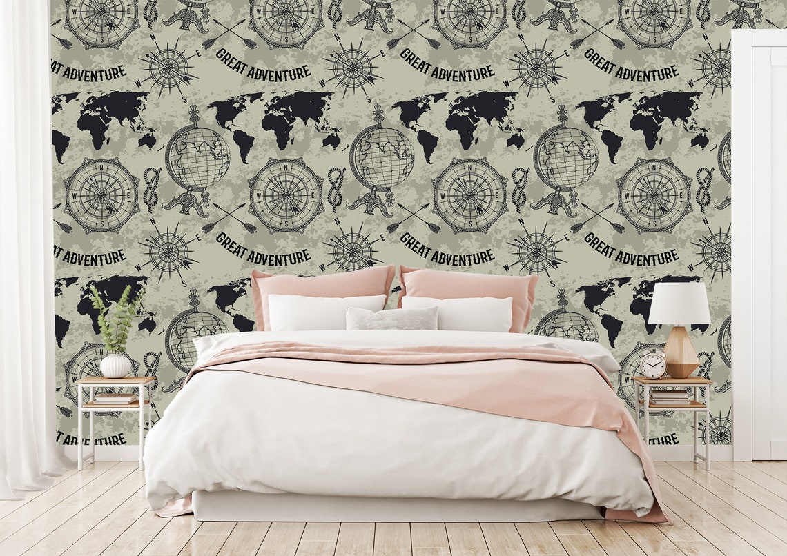 Vintage Adventure Map Wallpaper,compass, Globe, and World Map Pattern ...