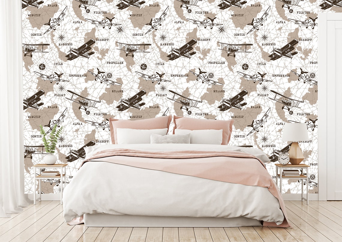 Vintage Airplane Pattern Wallpaper,retro Aviation Themed Wall Covering ...