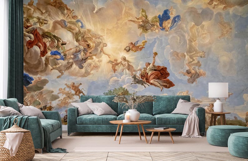Baroque Ceiling Wallpaper Peel and Stick, Renaissance Fresco Mural ...