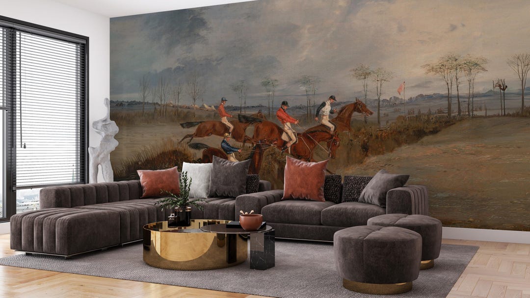 Vintage Horse Racing Peel and Stick Wallpaper – Equestrian Wall Mural ...
