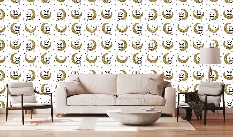 Adorable Panda on Crescent Moon Pattern,cute and Whimsical Seamless ...