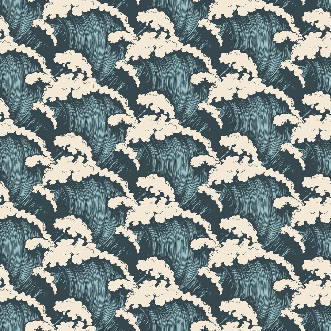 Vintage Japanese Wave Pattern Wallpaper Classic Ocean Themed Wall Art ...