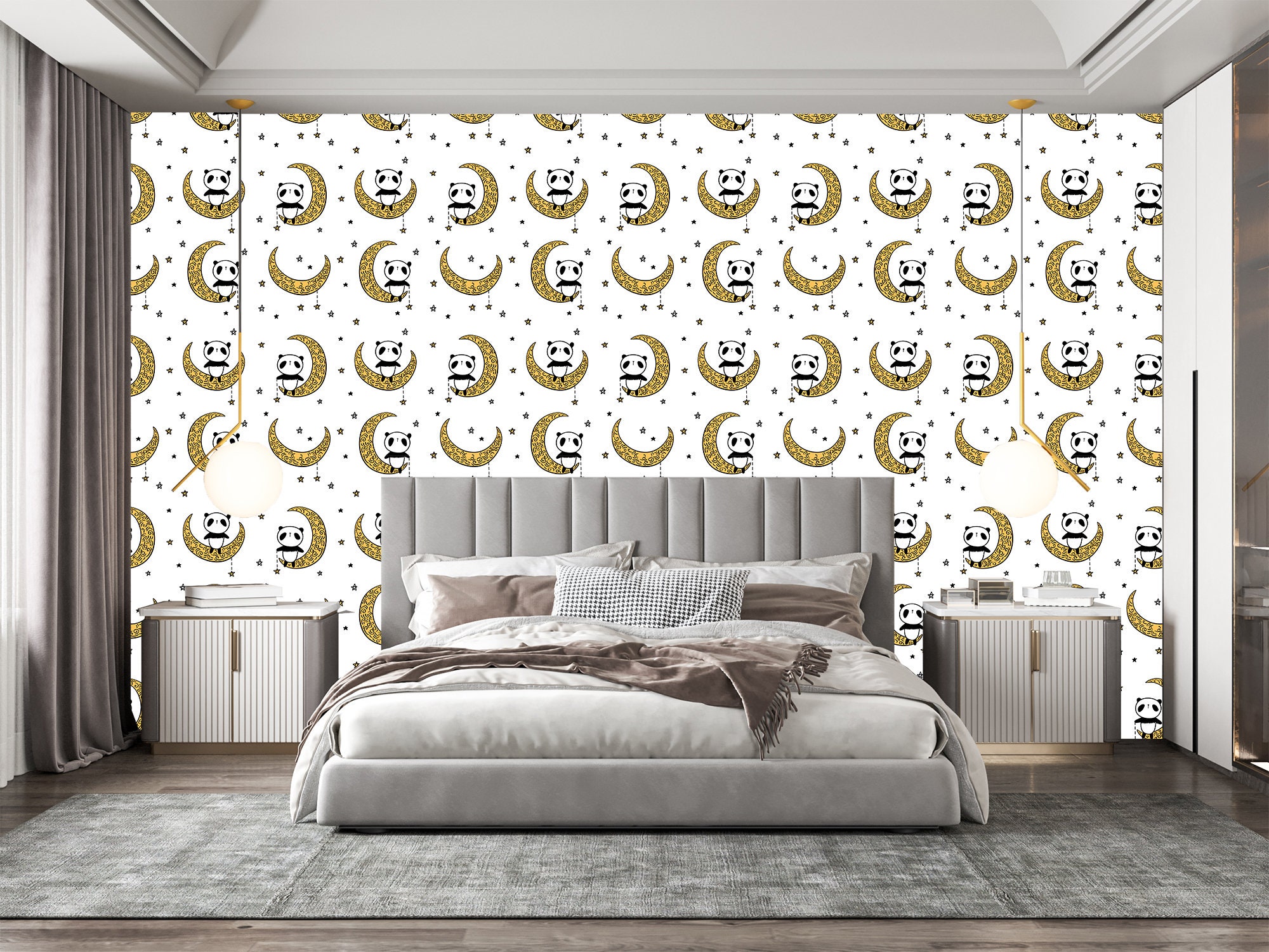 Adorable Panda on Crescent Moon Pattern,cute and Whimsical Seamless ...