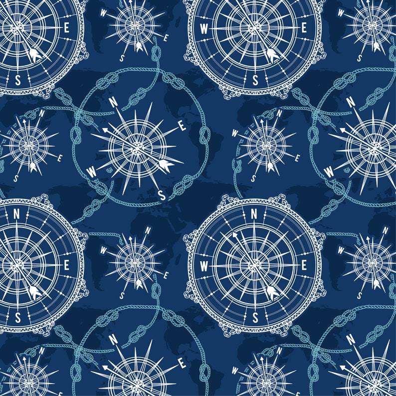 Nautical Compass Rose Seamless Pattern - Oceanic Navigation Design for ...