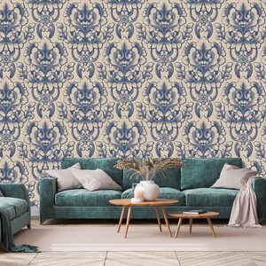 Royal Blue Damask Pattern - Elegant Seamless Floral Design for High-end ...