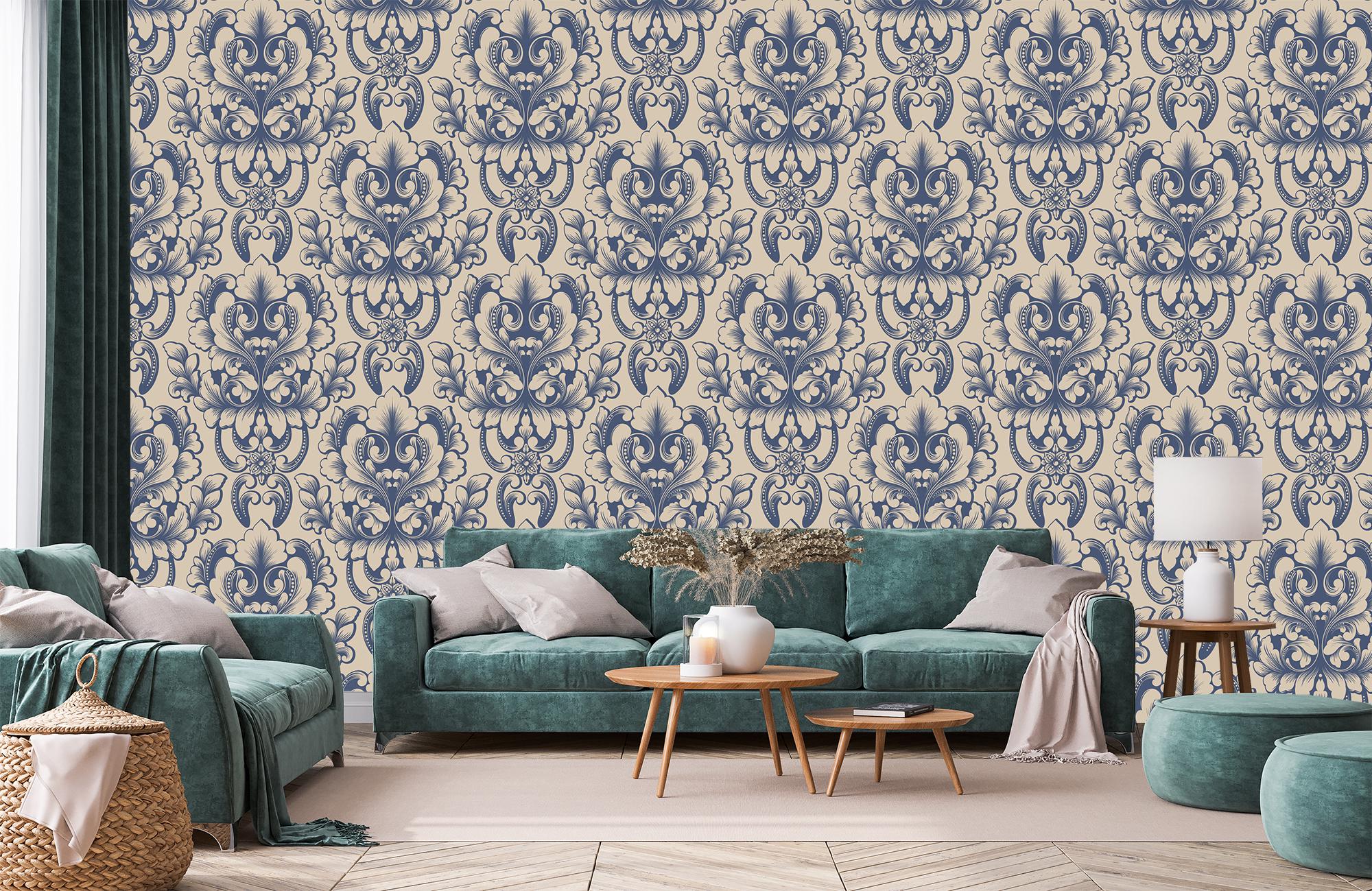 Royal Blue Damask Pattern - Elegant Seamless Floral Design for High-end ...