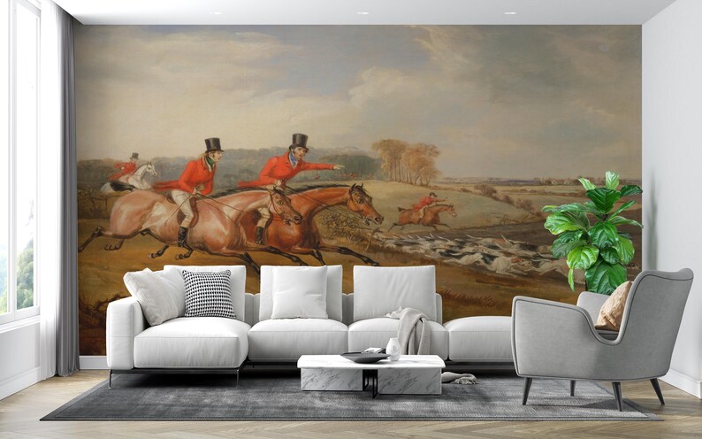 Vintage Fox Hunting Peel and Stick Wallpaper, Equestrian English ...