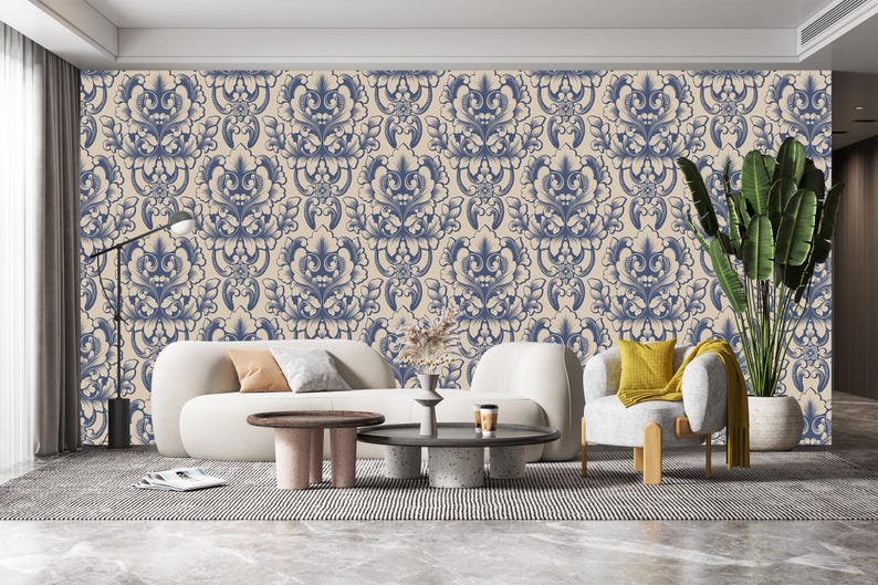 Royal Blue Damask Pattern - Elegant Seamless Floral Design for High-end ...