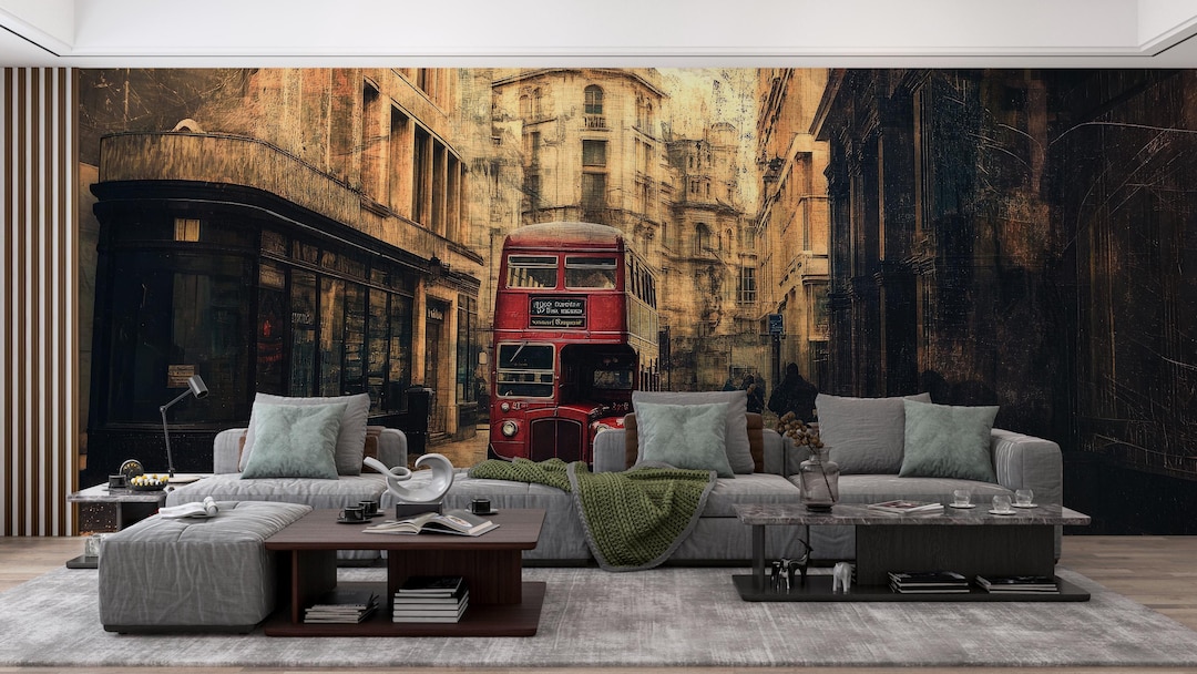London Red Bus Street Peel and Stick Wallpaper Vintage City Wall Mural ...
