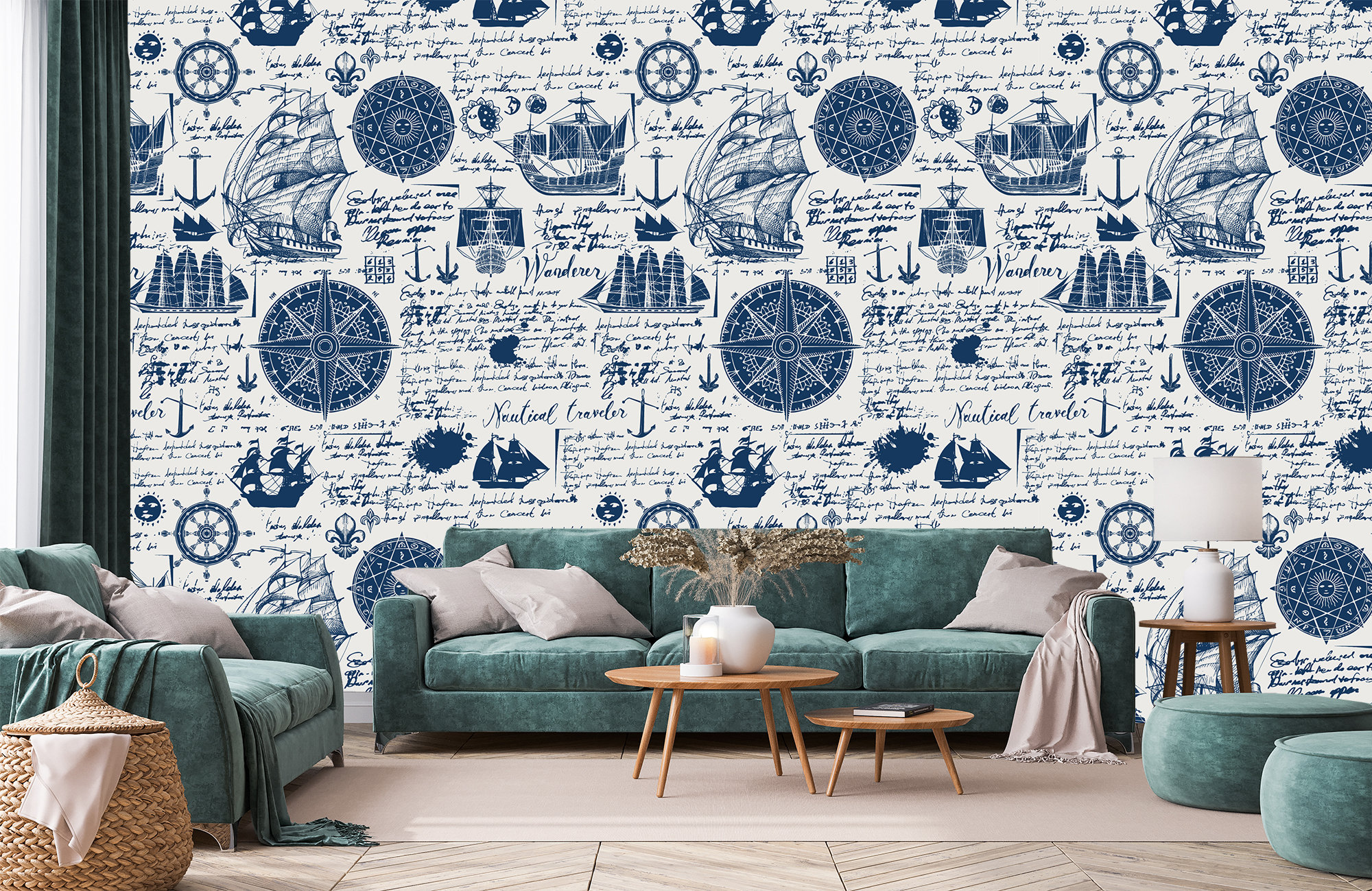Vintage Nautical Map Wallpaper,antique Ship and Compass Pattern ...