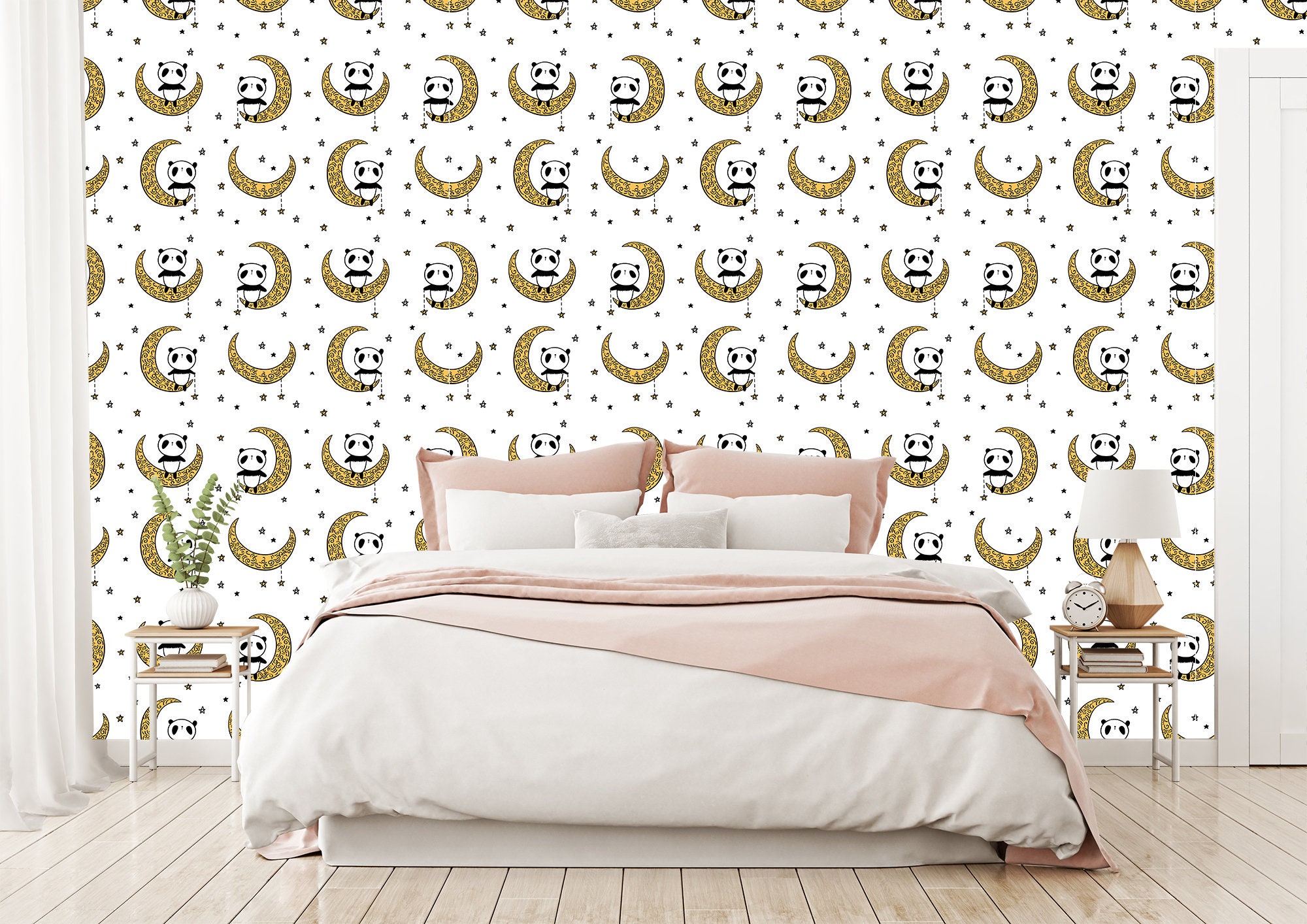 Adorable Panda on Crescent Moon Pattern,cute and Whimsical Seamless ...