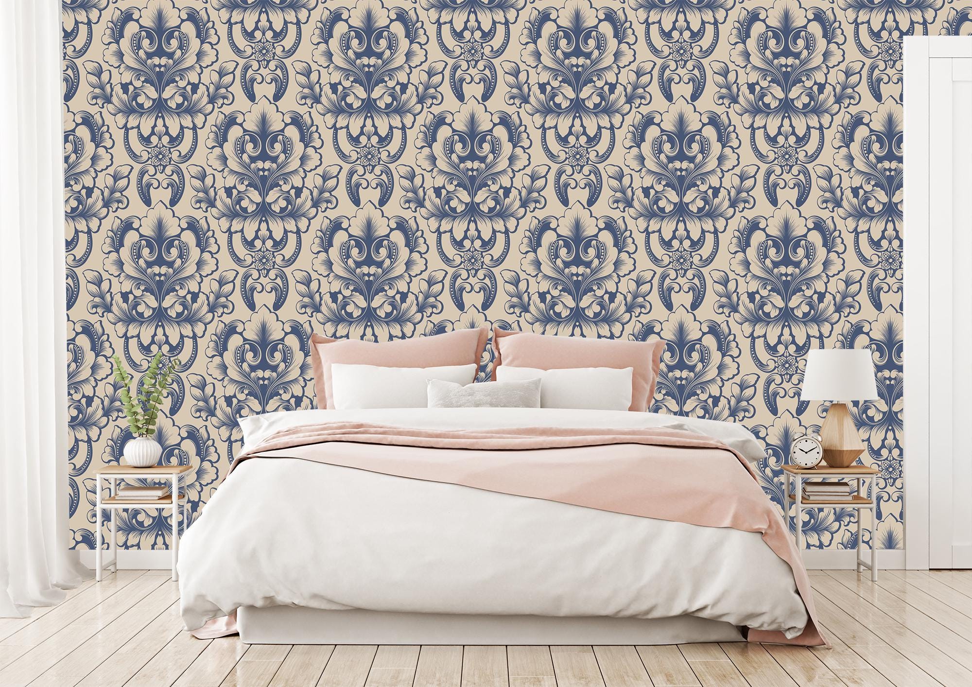 Royal Blue Damask Pattern - Elegant Seamless Floral Design for High-end ...