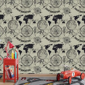 Vintage Adventure Map Wallpaper,compass, Globe, and World Map Pattern ...