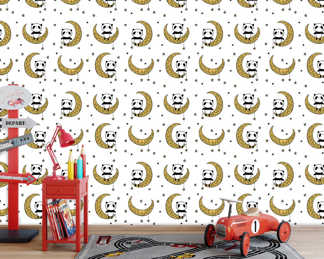 Adorable Panda on Crescent Moon Pattern,cute and Whimsical Seamless ...