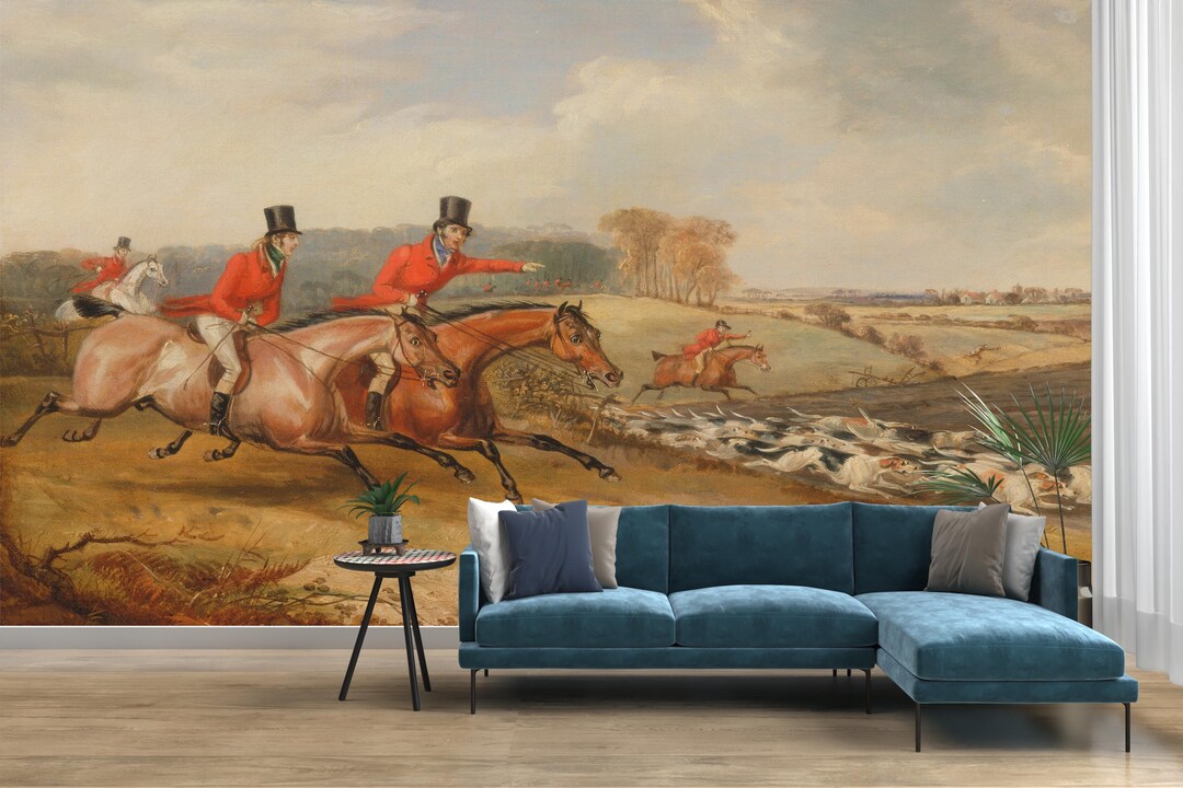 Vintage Fox Hunting Peel and Stick Wallpaper, Equestrian English ...
