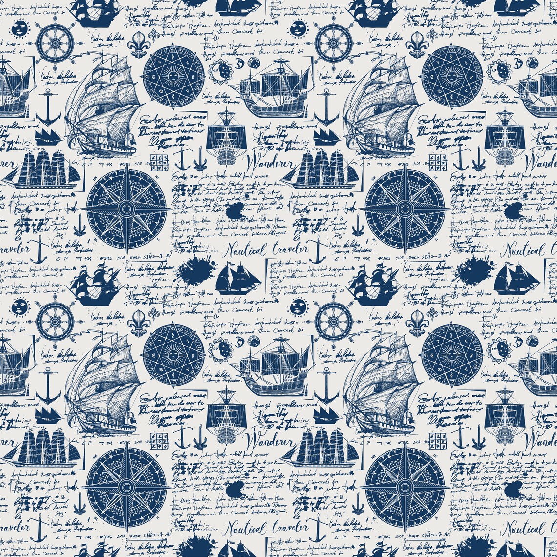 Vintage Nautical Map Wallpaper,antique Ship and Compass Pattern ...
