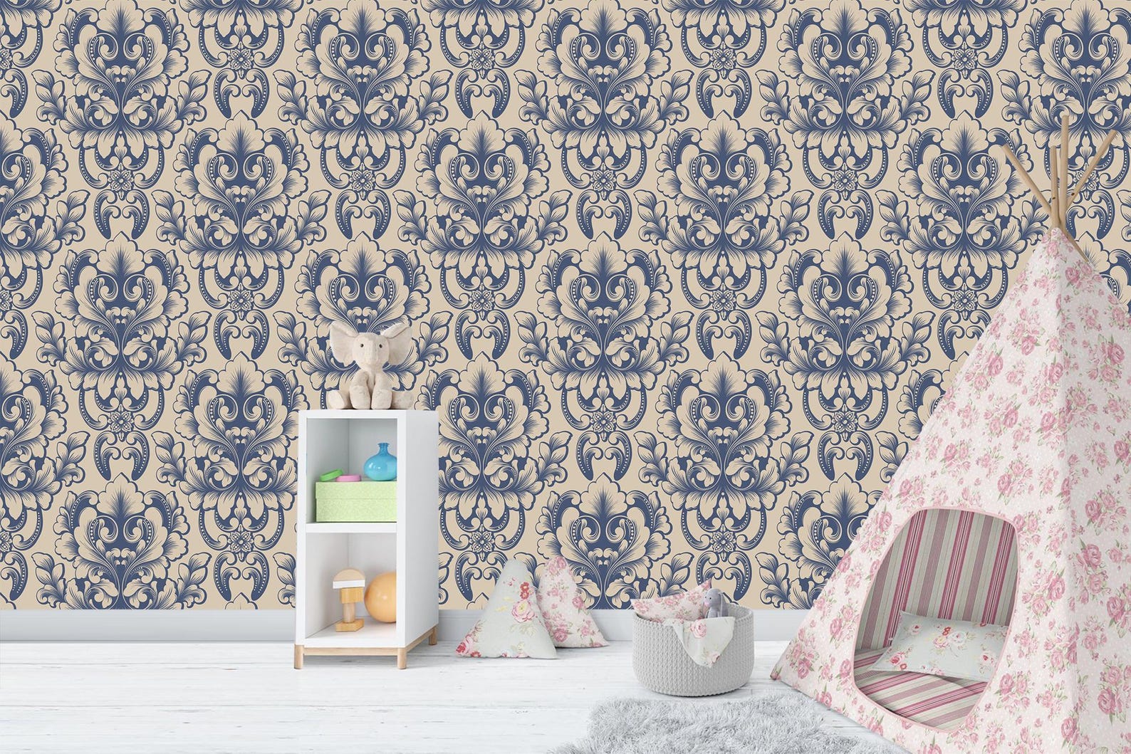 Royal Blue Damask Pattern - Elegant Seamless Floral Design for High-end ...