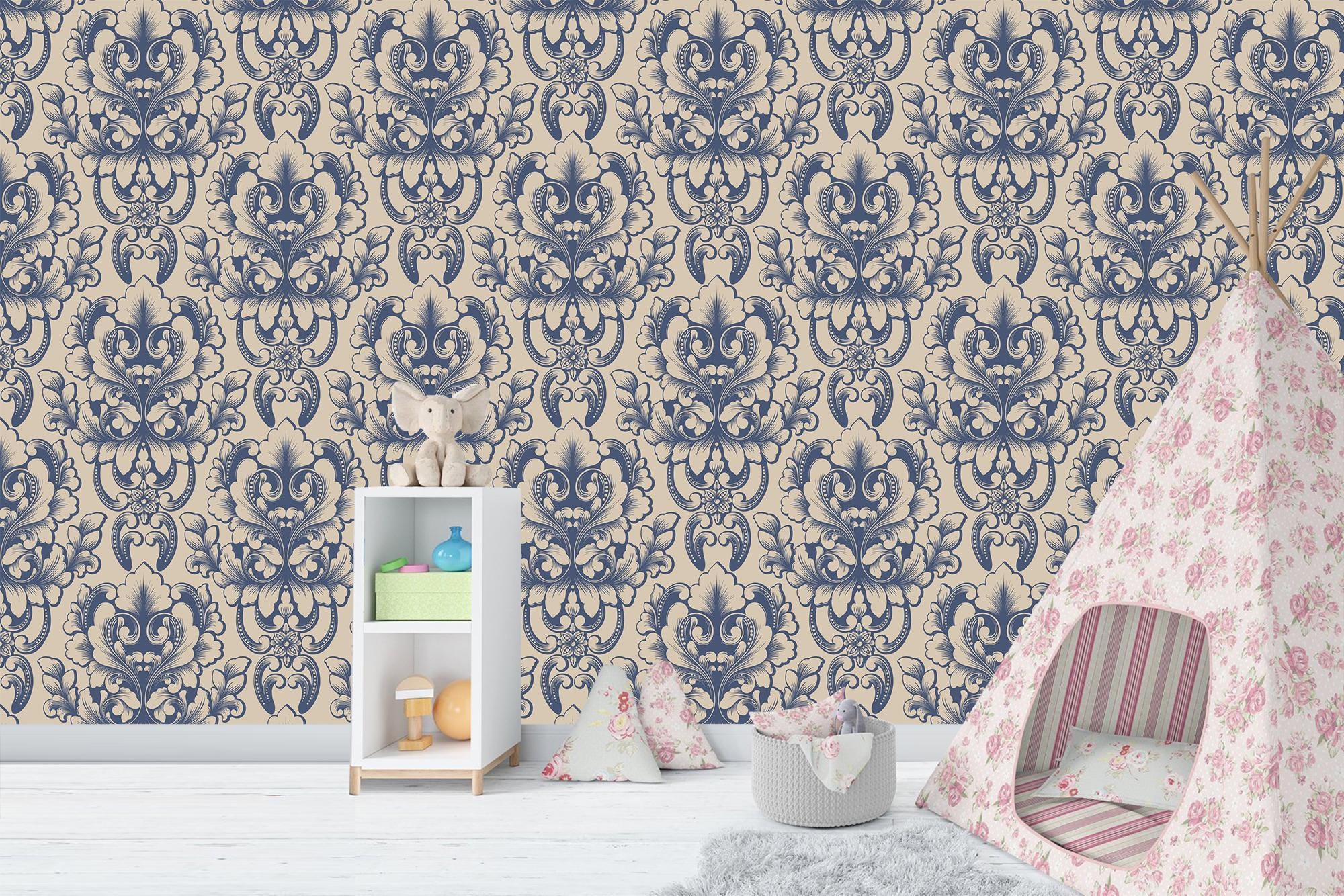 Royal Blue Damask Pattern - Elegant Seamless Floral Design for High-end ...