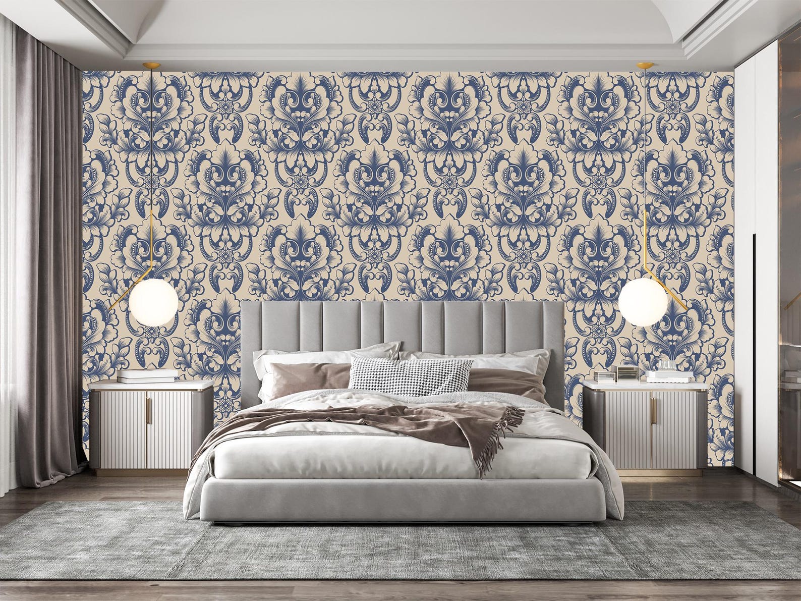 Royal Blue Damask Pattern - Elegant Seamless Floral Design for High-end ...
