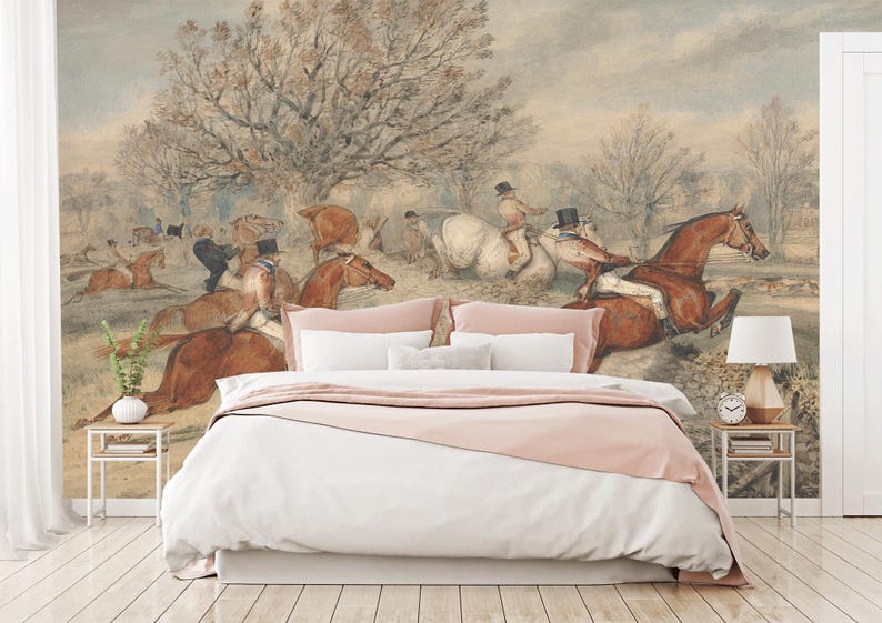 Vintage Equestrian Fox Hunting Peel and Stick Wallpaper Mural, English ...