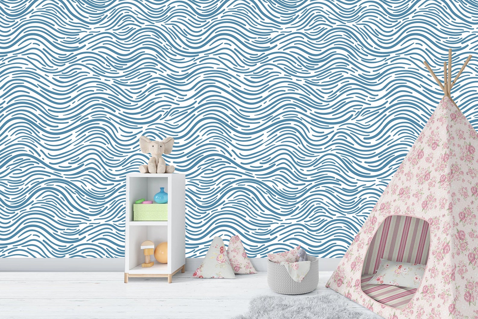 Modern Wave Pattern Wallpaper,ocean Inspired Blue and White Wall Decor ...